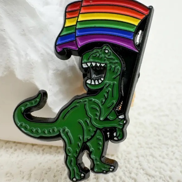 Jewelry | Dinosaur With Rainbow Flag Enamel Pin | Poshmark